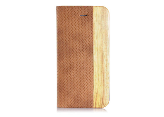 Handmade Genuine Leather and Zebra Wood Folio Case For iPhone 5 / 5s Protective Shell