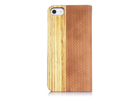 Handmade Genuine Leather and Zebra Wood Folio Case For iPhone 5 / 5s Protective Shell