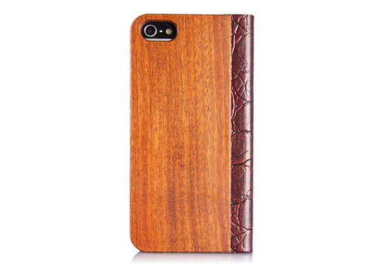 Walnut or Bamboo Wooden Cell Phone Case , Genuine Leather and Wood Folio Iphone5S Cases
