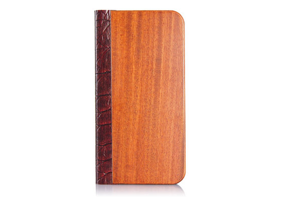 Walnut or Bamboo Wooden Cell Phone Case , Genuine Leather and Wood Folio Iphone5S Cases