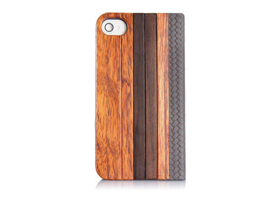 Iphone4 / 4S Leather Cell Phone Case With Stand Function , Tablet Phone Wood Folio Cases