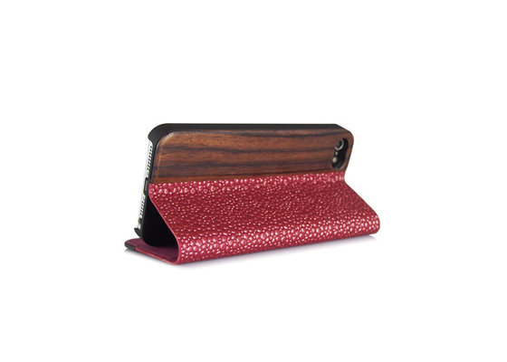 Luxury Red Iphone 5 / 5S Cell Phone Case with Real Wood and PC Shell