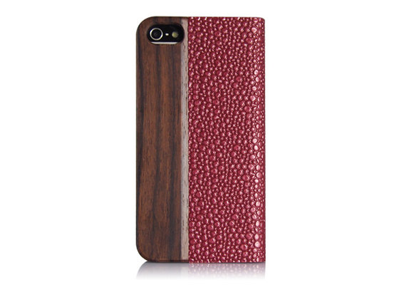 Luxury Red Iphone 5 / 5S Cell Phone Case with Real Wood and PC Shell