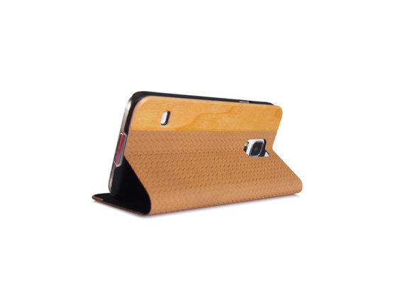 Cherry Wood and Leather Cell Phone Case Samsung Galaxy S5 Folio Case for Smart Tablet Phones