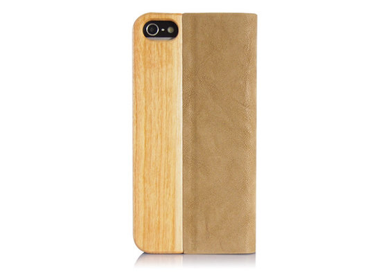 Stand iPhone 5 Leather Flip Wallet iPhone Leather Folio Case with Real Wood