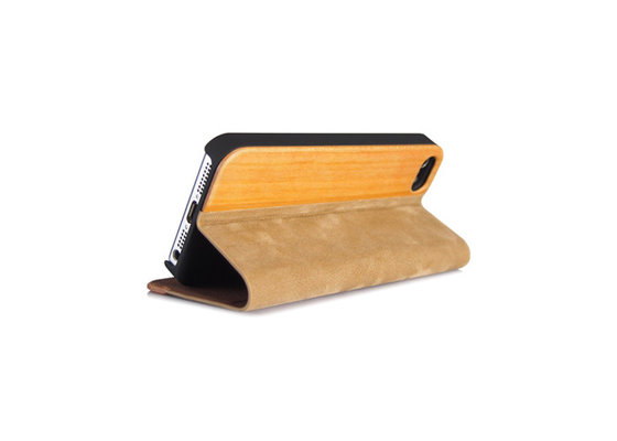 Stand iPhone 5 Leather Flip Wallet iPhone Leather Folio Case with Real Wood