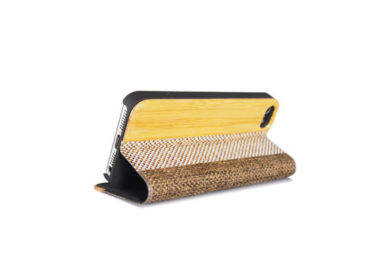 Bamboo and Leather Iphone Stand iPhone 5 Folio Wallet Cell Phone Protective Case