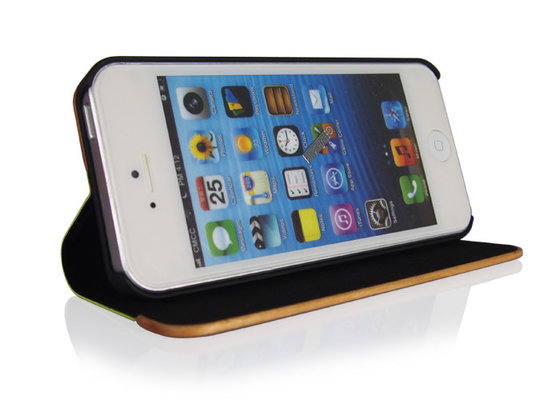 Cool Book Style Leather Iphone 5S Folio Case With Stand , Handmade Hard Cell Phone Cover