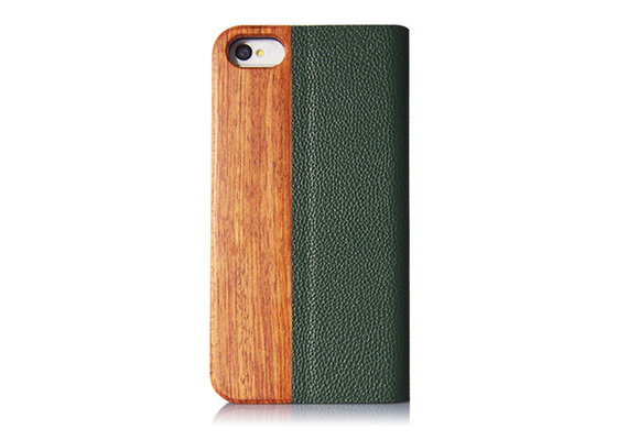 Green Leather Wooden Iphone 4 Cover / Iphone 4S Wood Back Case for Cell Phones
