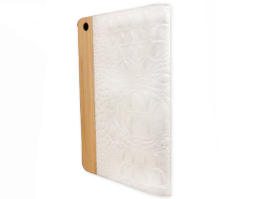 Handcrafted Recycled Wood iPad 4 Leather Folio Case With Stand , iPad Protection Case