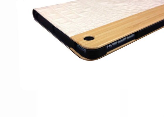 Handcrafted Recycled Wood iPad 4 Leather Folio Case With Stand , iPad Protection Case