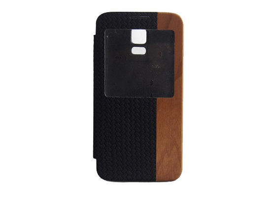 Stylish Wooden and Real Leather Samsung Galaxy S5 Leather Case With Stand Anti-scratch