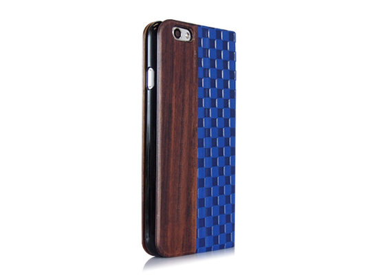 Dark Dois De Wood and Blue PU Leather iPhone 6 Phone Cases , Mobile Phone Flip Case