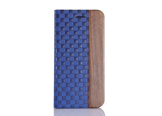 Dark Dois De Wood and Blue PU Leather iPhone 6 Phone Cases , Mobile Phone Flip Case
