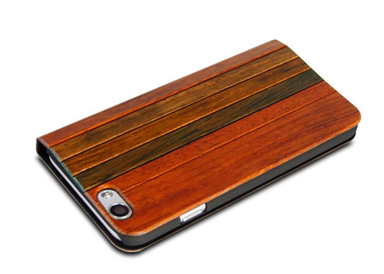 Hybrid Wooden Cell Phone Shell iPhone Leather Folio Case Shock Resistant and Dust Proof