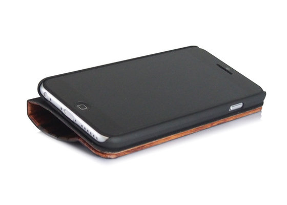 Hybrid Wooden Cell Phone Shell iPhone Leather Folio Case Shock Resistant and Dust Proof