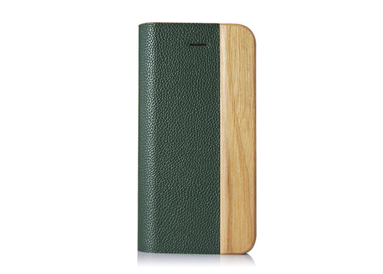Dark Walnut Wood and Brown Lychee Leather Cell Phone Case For Iphone5 / 5S