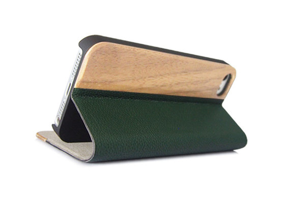 Dark Walnut Wood and Brown Lychee Leather Cell Phone Case For Iphone5 / 5S