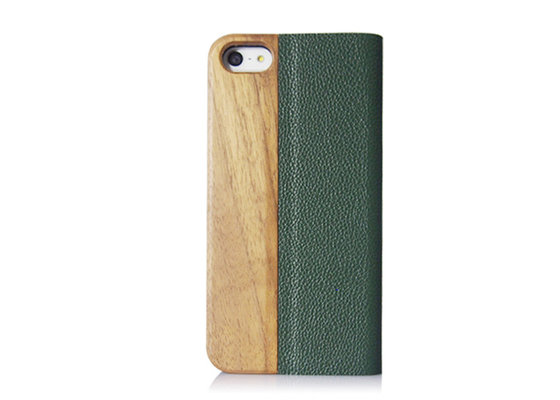 Dark Walnut Wood and Brown Lychee Leather Cell Phone Case For Iphone5 / 5S