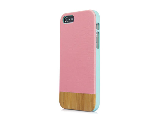 Pink Leather iPhone 5 Wooden Back Case / protective phone cases for iphone