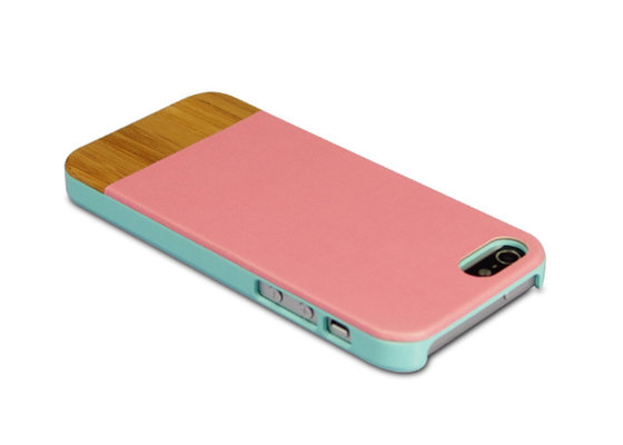Pink Leather iPhone 5 Wooden Back Case / protective phone cases for iphone