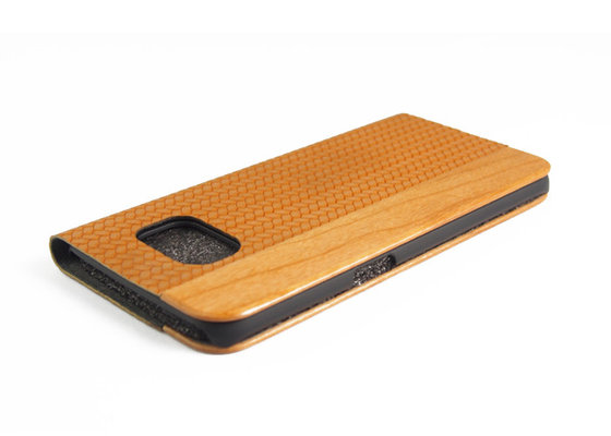 PU Leather Cell Phone Case Samsung Galaxy S6 Natural Wooden Pure PC base
