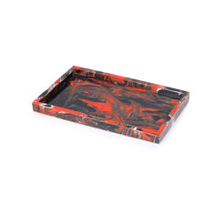 China Deluxe hotel flat black red mixed resin table tray decor supplier