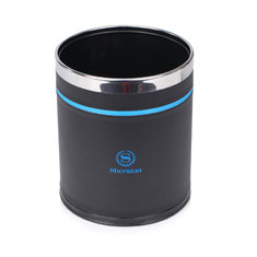 China Custom round shape hotel guestroom dustbin with black pu leather fpr Sheraton hotel supplier
