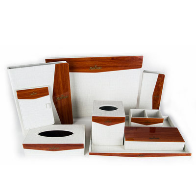 Luxury Hotel white PU leather with wooden finished plexglas square tissue box cover holder supplier