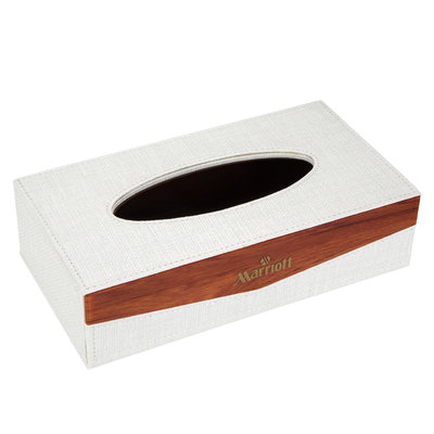 Luxury Hotel white PU leather with wooden finished plexglas square tissue box cover holder supplier
