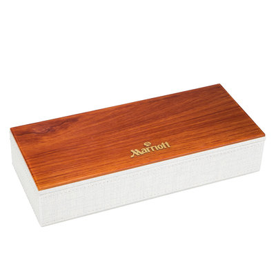 Luxury Hotel white PU leather with wooden finished plexglas square tissue box cover holder supplier