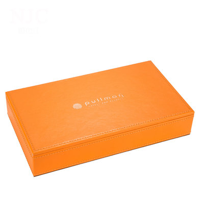 Free sample Customized hotel faux leather orange trash can supplier