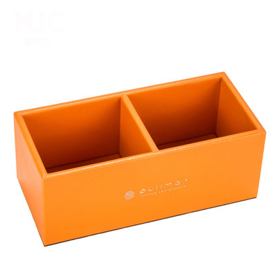 Free sample Customized hotel faux leather orange trash can supplier