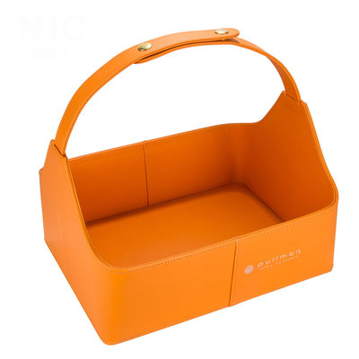 Free sample Customized hotel faux leather orange trash can supplier