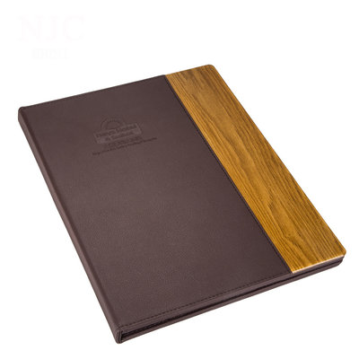 Custom design sleek Luxury Hotel brown with wooden finished leather drink list supplier