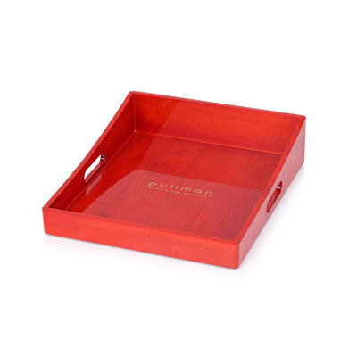 Free sample hotel red acacia wooden serving tray for room supplier