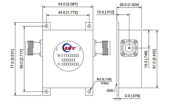UIY RF full bandwidth SMA Isolator coaxial isolator from 300 to 475MHz made of Ferrite