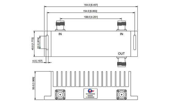 Low insertion loss, high isolation, high power handling VHF 2 way Combiner