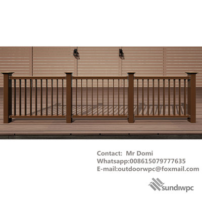 Outside Handrail Round Balusters Brown Composite Deck Brown Solid wood WPC Railing