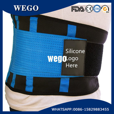 WG-LS006 blue Neoprene Lumbar Support with Compression Pull Straps with Customized Silicone Logo