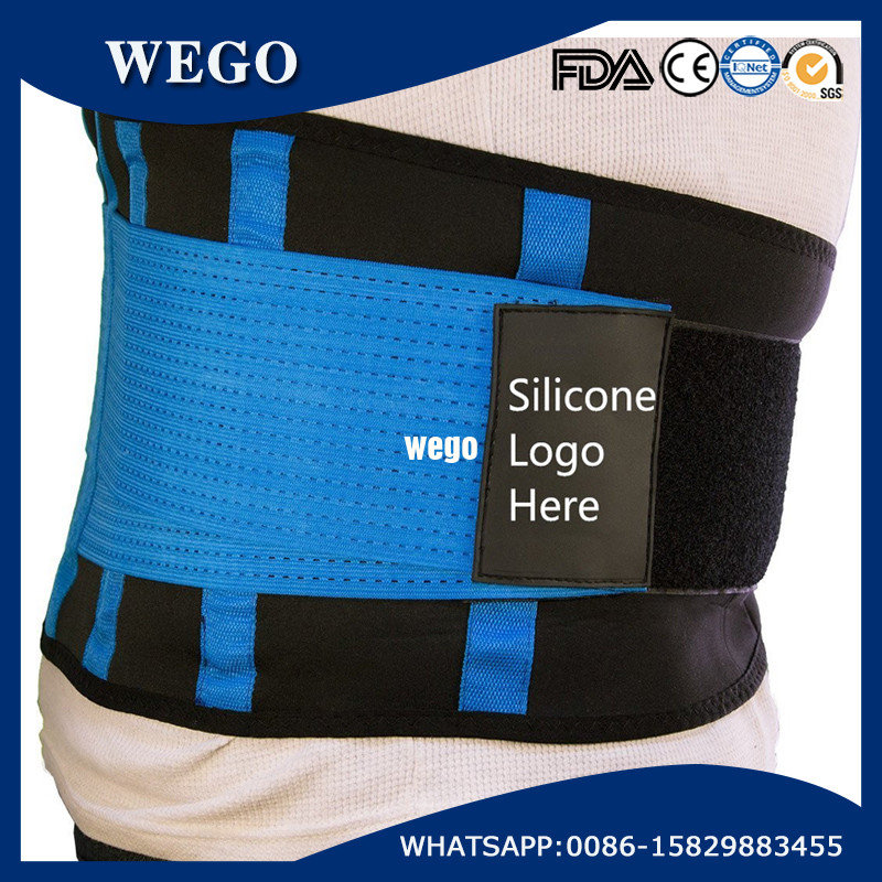 WG-LS006 blue Neoprene Lumbar Support with Compression Pull Straps with Customized Silicone Logo