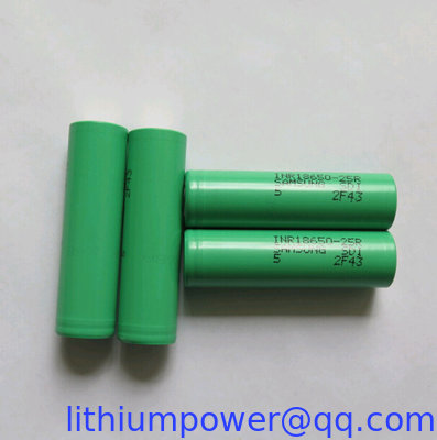 Samsung lithium ion battery 3.7v INR18650-25R battery cell 2500mah 20A round li-ion battery supplier