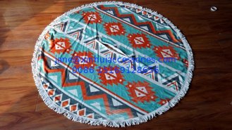 China Microfiber custom print round beach towels with tassel microfiber round beach towel supplier