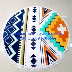 China Cheaper price small MOQ cotton custom printed round beach towel with tassels supplier