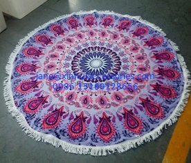 China new fashion colorful round beach towels with tassels circular beach towel with tassel supplier