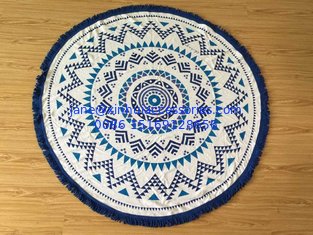 China blue tassel round beach towel custom print round beach towel supplier