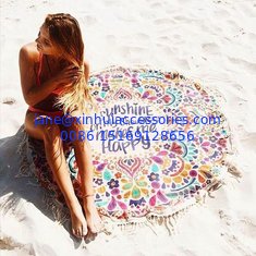 China New Beach Cover Up Round Tassel Cotton Pareo Beach Coverup Beach Mat Shawl Yoga Mat Letter Sarong Cloak Bathing Suit supplier