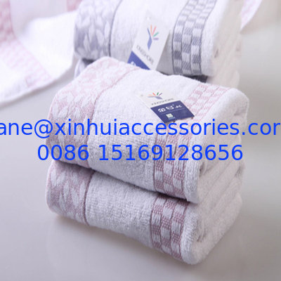 72*34cm Pure Cotton simple classic grid face towel embroidered hand towel with satin supplier