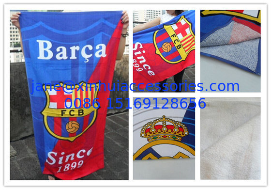 Customize football sport towel Barcelonaes football club summer beach towel cotton towel supplier