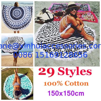 Cheap wholesale cotton printed round beach towel supplier